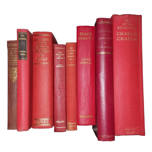 Books By The Foot: Red Books with Gold Titles - Country House Library