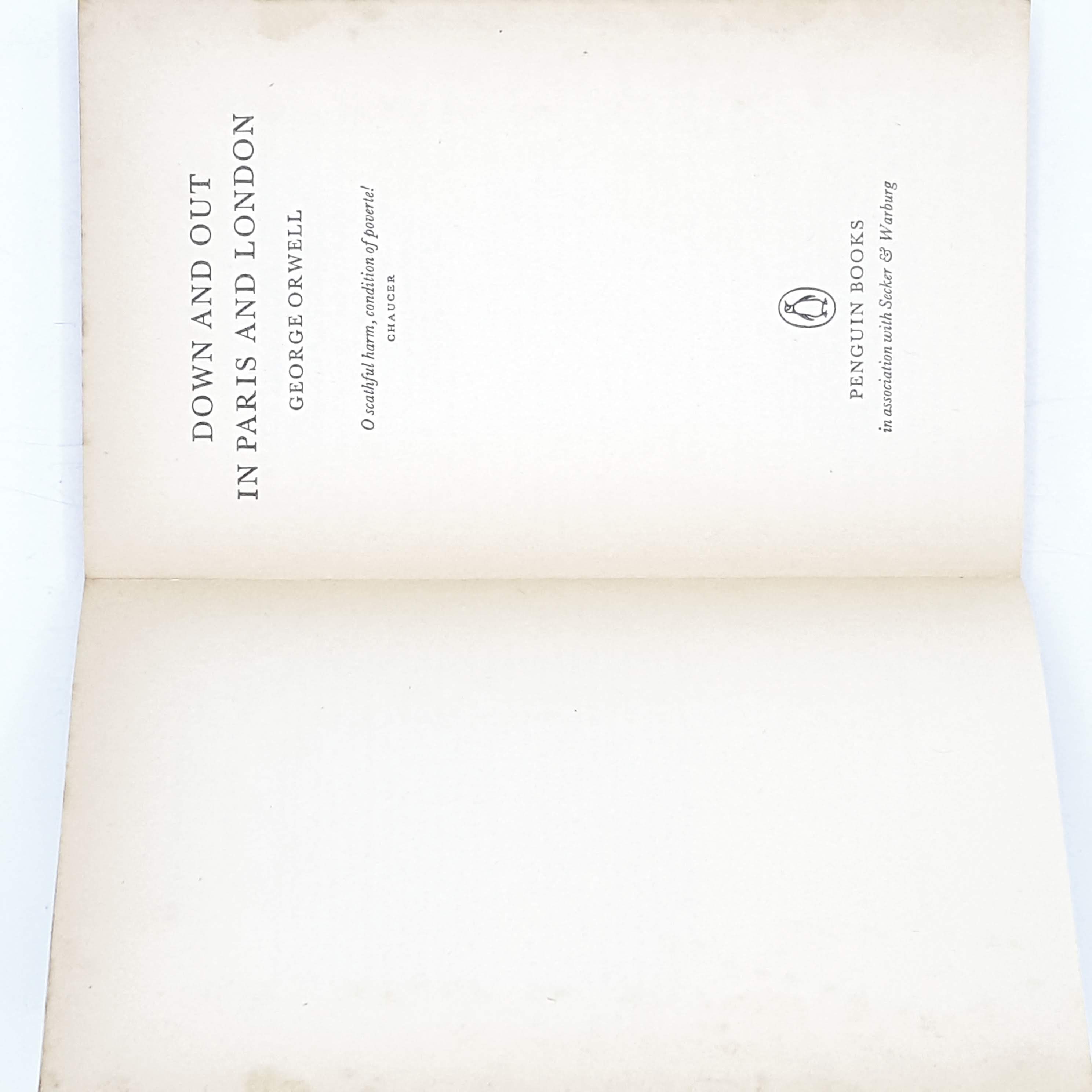 George Orwell's Down and Out in Paris and London 1968-72 - Country ...