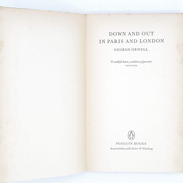 George Orwell's Down and Out in Paris and London 1968-72 - Country ...