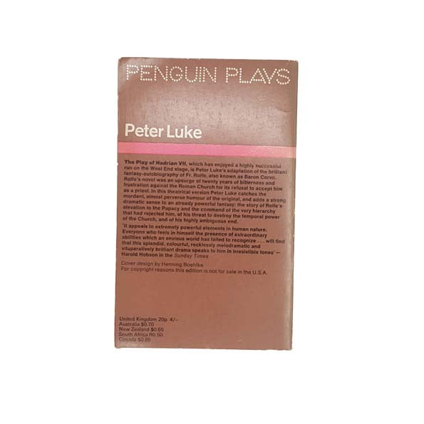 The Play of Hadrian VII by Peter Luke 1969 | Country House Library - Country House Library