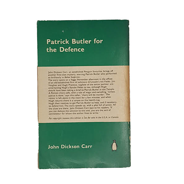 Patrick Butler for the Defence by John Dickson Carr - Penguin, 1961 ...